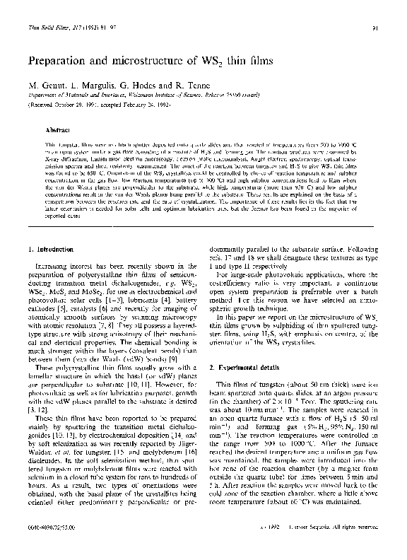 (PDF) Preparation and microstructure WS2 thin films