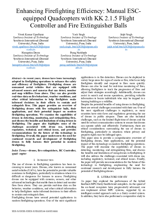 (PDF) Enhancing Firefighting Efficiency: Manual ESC-equipped Quadcopters with KK 2.1.5 Flight ...