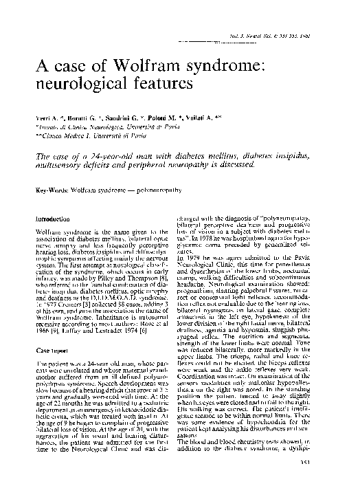(PDF) A case of Wolfram syndrome: Neurological features