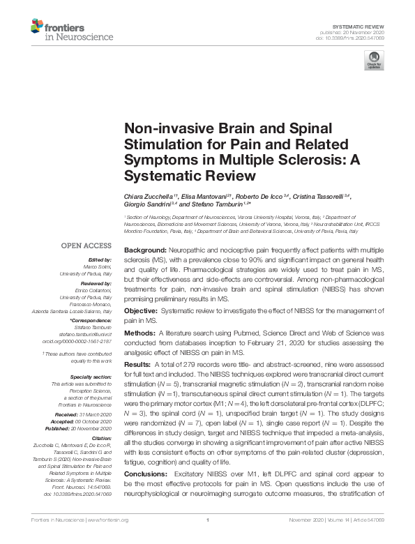 (PDF) Non-invasive Brain and Spinal Stimulation for Pain and Related ...