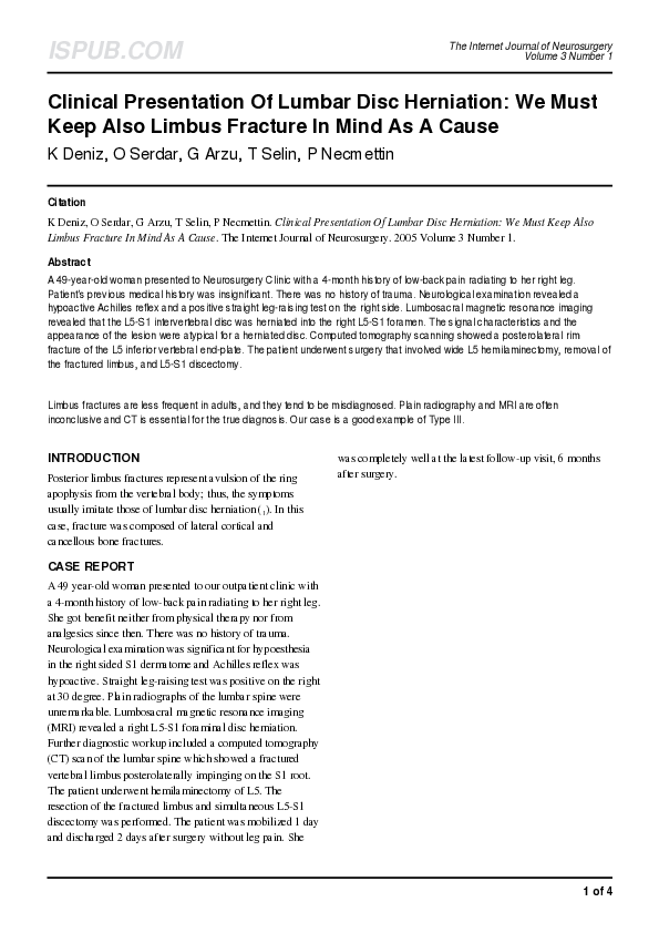 (PDF) Clinical Presentation Of Lumbar Disc Herniation: We Must Keep ...
