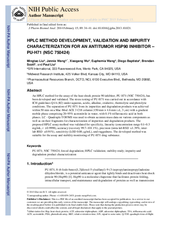 (PDF) HPLC method development, validation and impurity characterization for an antitumor Hsp90 ...