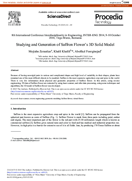 (PDF) Studying and Generation of Saffron Flower's 3D Solid Model