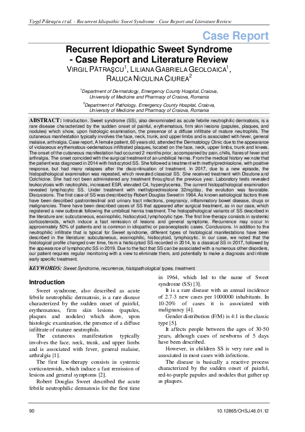 (PDF) Recurrent Idiopathic Sweet Syndrome - Case Report and Literature ...