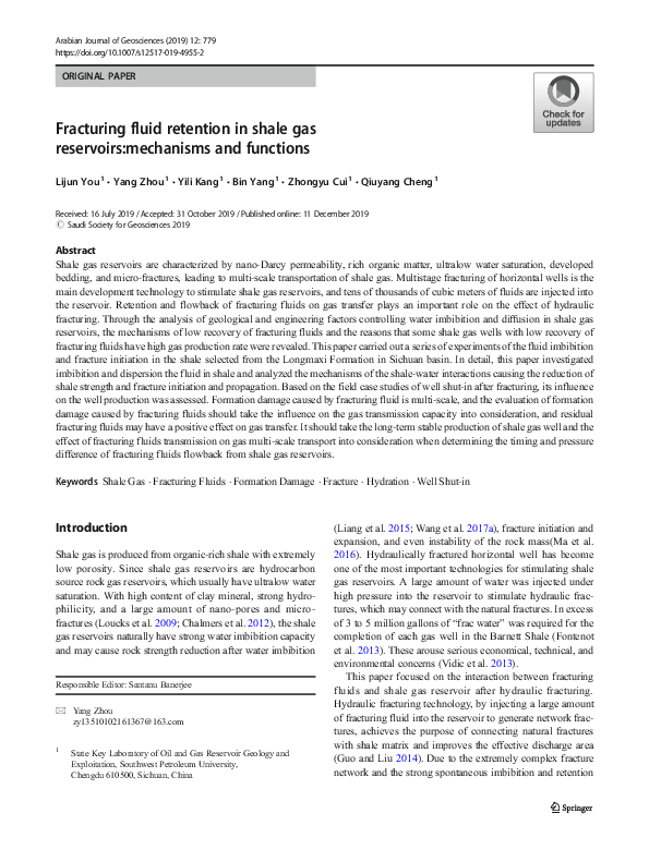 (PDF) Fracturing fluid retention in shale gas reservoirs:mechanisms and ...