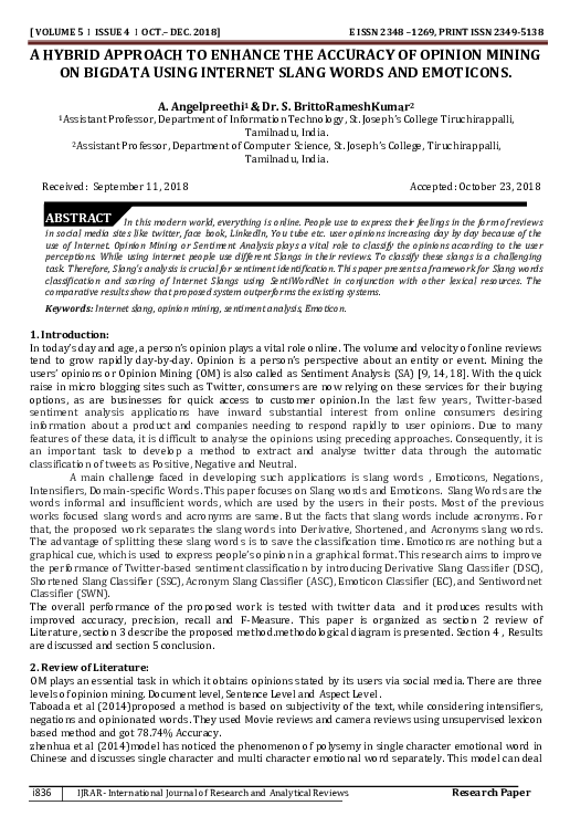 (PDF) A HYBRID APPROACH TO ENHANCE THE ACCURACY OF OPINION MINING ON BIGDATA USING INTERNET ...