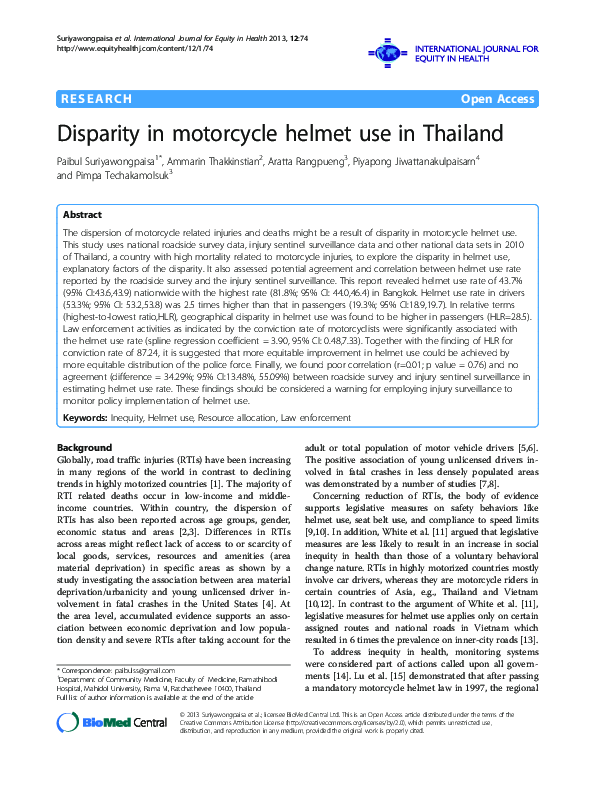 (PDF) Disparity in motorcycle helmet use in Thailand