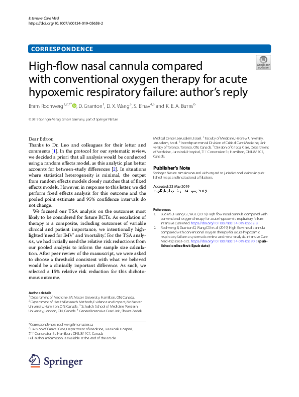 (PDF) High flow nasal cannula compared with conventional oxygen therapy ...