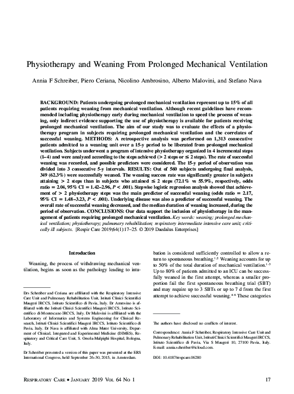(PDF) Physiotherapy and Weaning From Prolonged Mechanical Ventilation