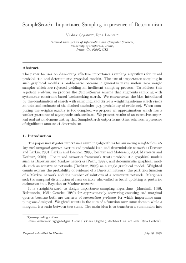 (PDF) SampleSearch: Importance sampling in presence of determinism