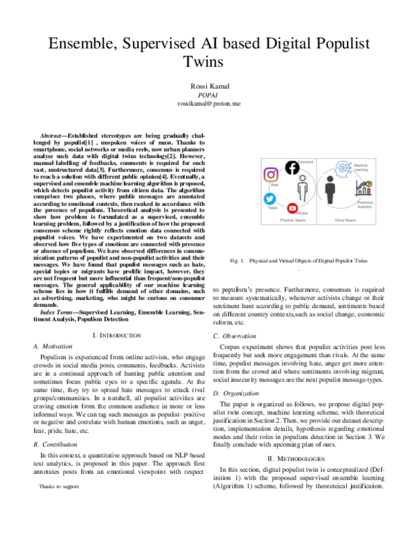 (PDF) Ensemble, Supervised AI based Digital Populist Twins