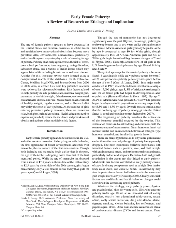 (PDF) Early Female Puberty: A Review of Research on Etiology and ...