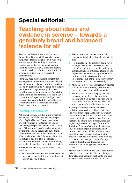 (PDF) Special editorial: Teaching about ideas and evidence in science ...