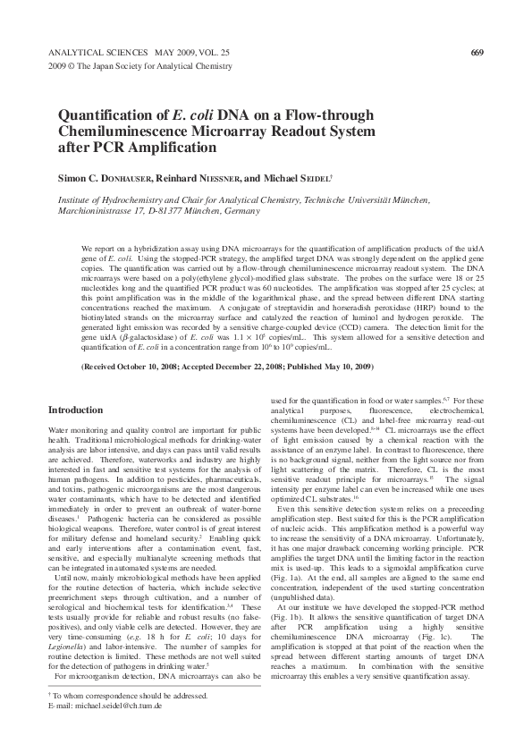 (PDF) Quantification of E. coli DNA on a Flow-through Chemiluminescence Microarray Readout ...