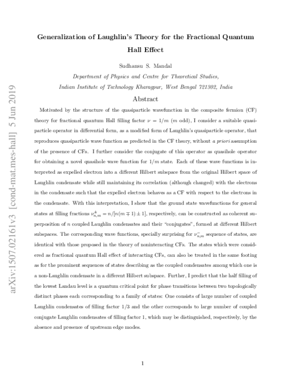 (PDF) Unified Theory of the Fractional Quantum Hall Effect
