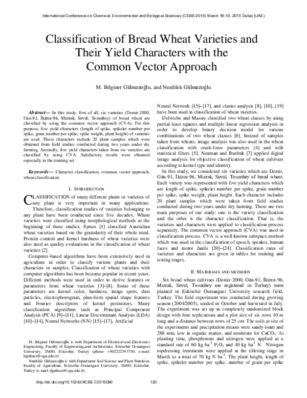 (PDF) Classification of Bread Wheat Varieties and Their Yield ...