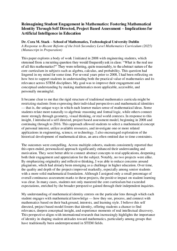 (PDF) Reimagining Student Engagement in Mathematics: Fostering ...