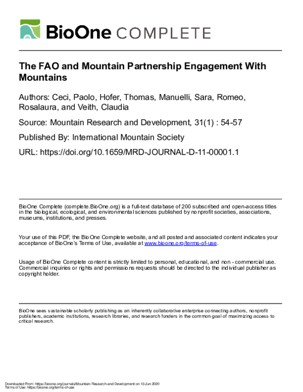 (PDF) The FAO and Mountain Partnership Engagement With Mountains