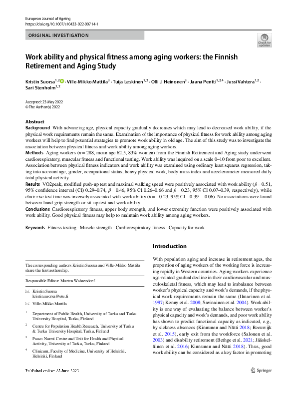 (PDF) Work ability and physical fitness among aging workers: the ...