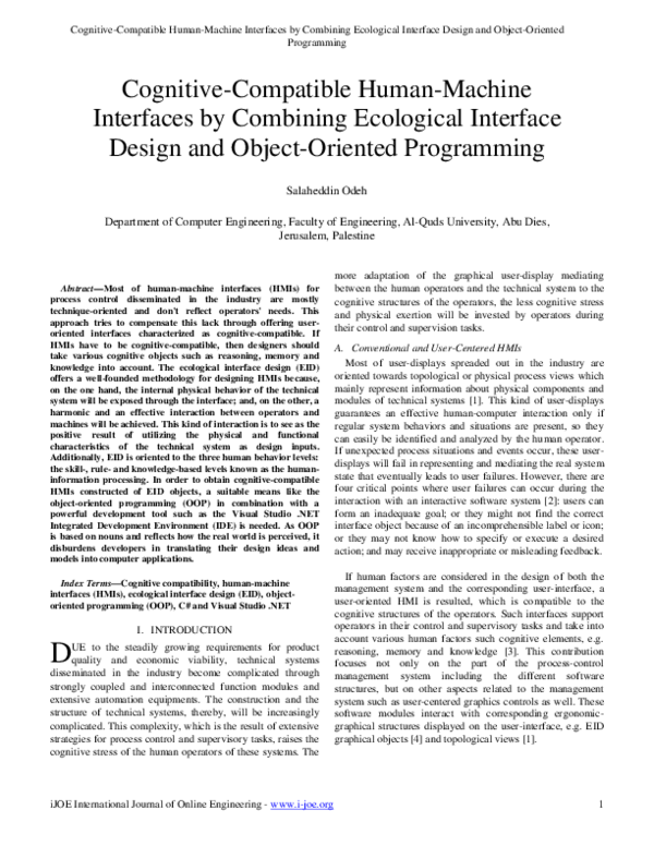 (PDF) Cognitive-Compatible Human-Machine Interfaces by Combining Ecological Interface Design and ...