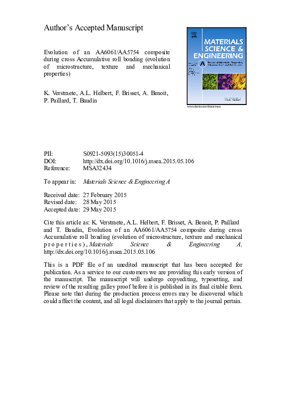 (PDF) Microstructure, mechanical properties and texture evolution of ...
