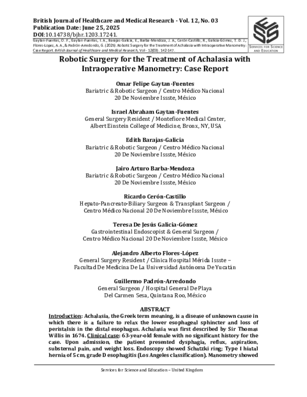 (PDF) Robotic Surgery for the Treatment of Achalasia with ...