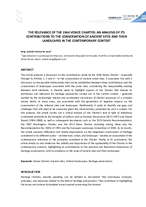 (PDF) The relevance of the 1964 Venice Charter: an analysis of its ...