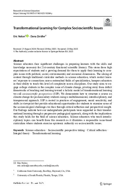 (PDF) Transformational Learning for Complex Socioscientific Issues