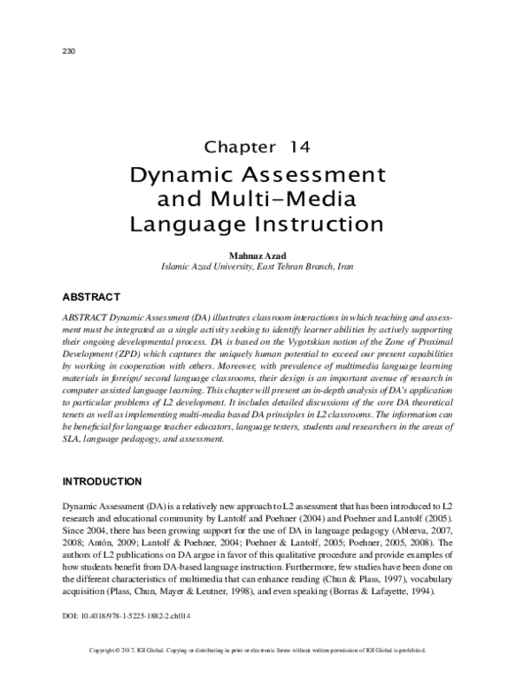 (PDF) Dynamic Assessment and Multi-Media Language Instruction