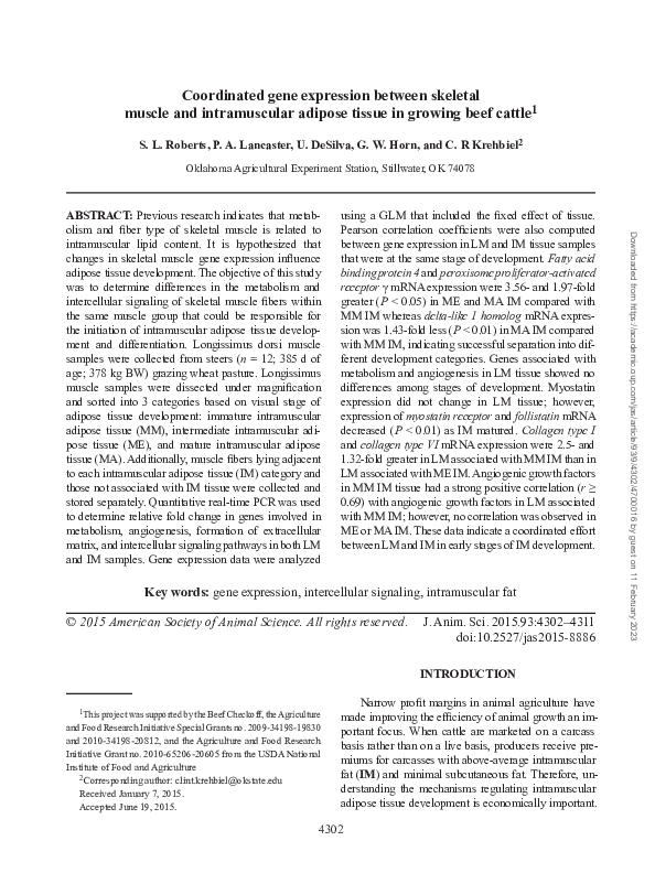 (PDF) Coordinated gene expression between skeletal muscle and ...