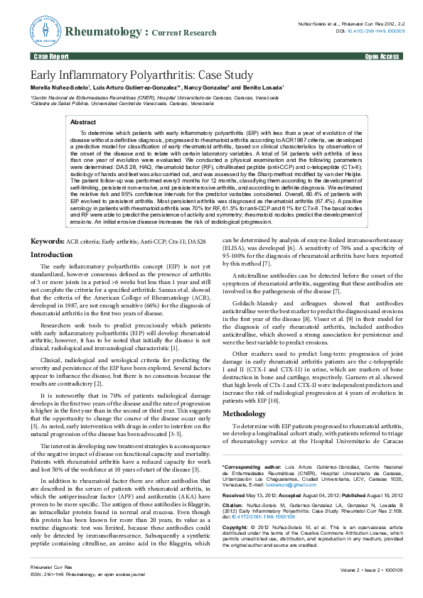 (PDF) Early Inflammatory Polyarthritis: Case Study