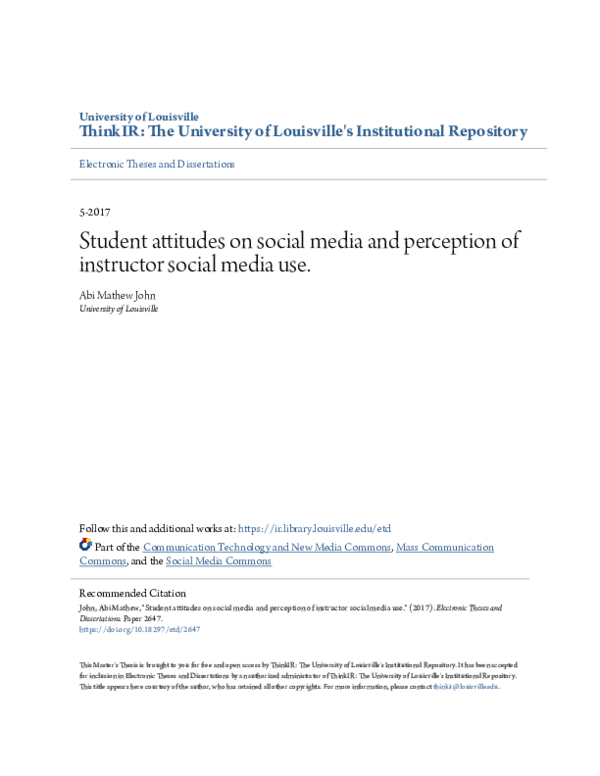 (PDF) Student attitudes on social media and perception of instructor ...