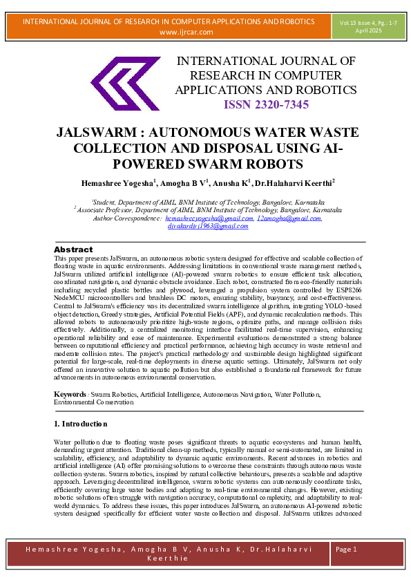 (PDF) JALSWARM : AUTONOMOUS WATER WASTE COLLECTION AND DISPOSAL USING ...