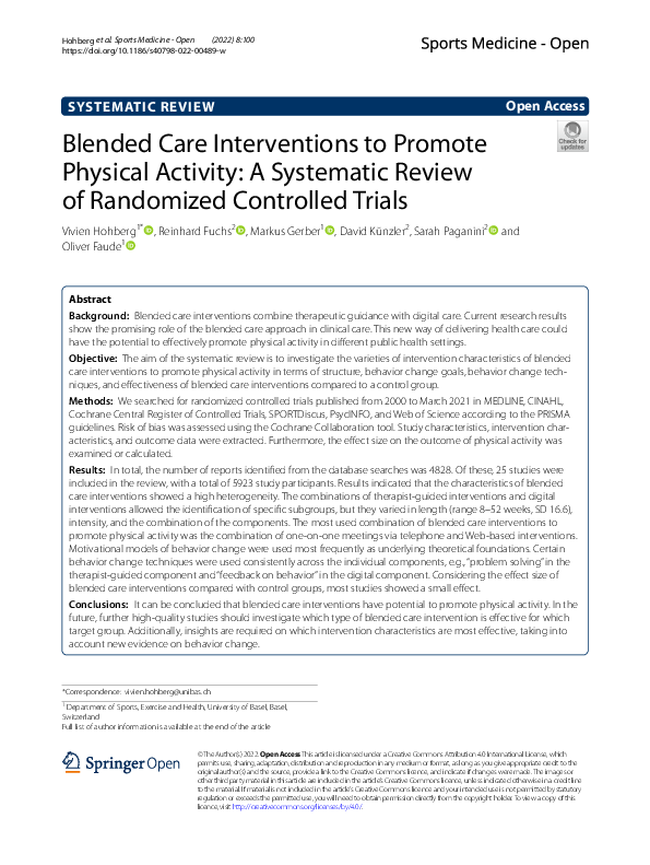 (PDF) Blended Care Interventions to Promote Physical Activity: A ...