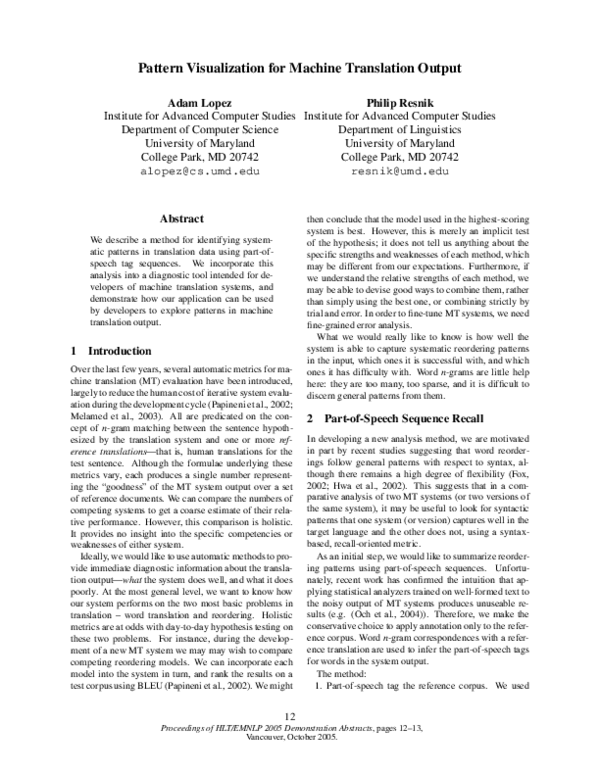 (PDF) Pattern visualization for machine translation output