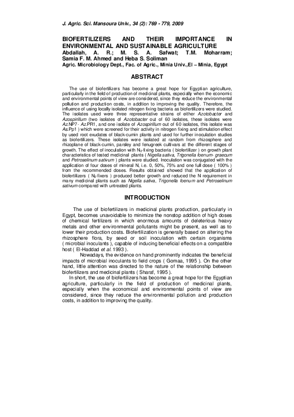 (PDF) Biofertilizers and Their Importance in Environmental and ...
