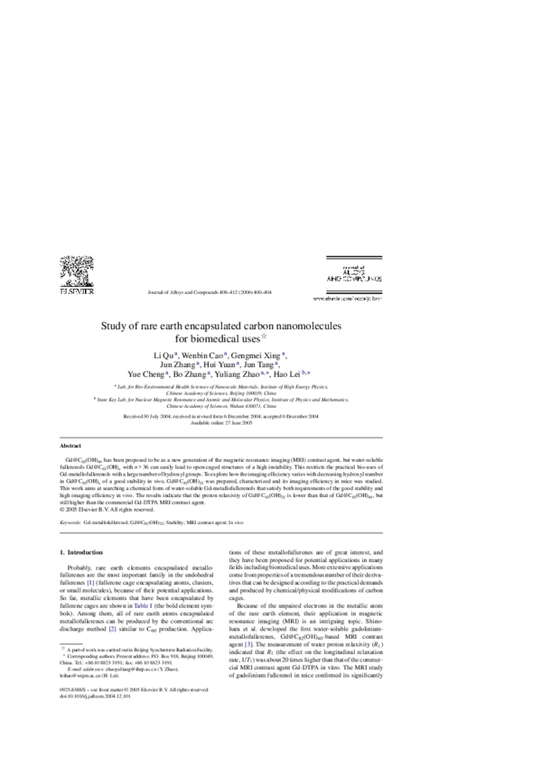(PDF) Study of rare earth encapsulated carbon nanomolecules for ...