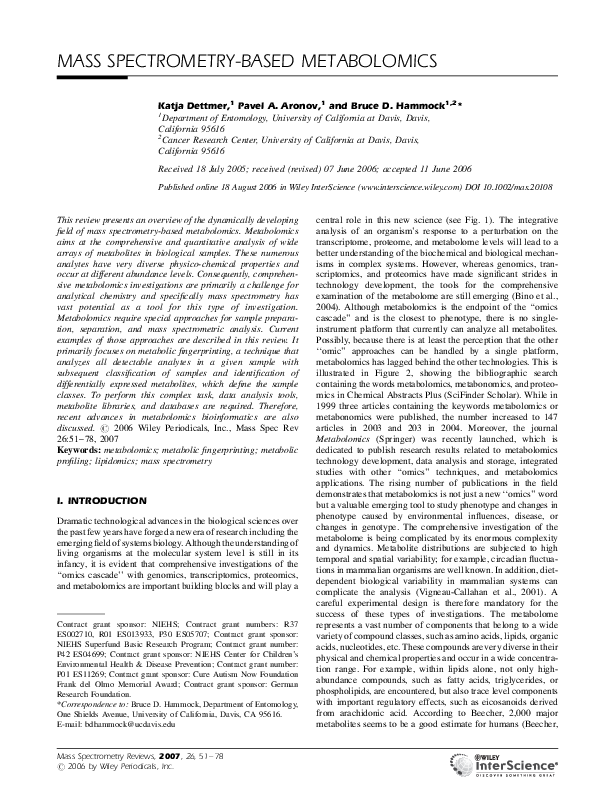 (PDF) Mass spectrometry‐based metabolomics