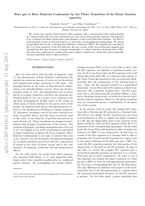 (PDF) Bose gas to Bose-Einstein Condensate by the Phase Transition of the Klein-Gordon equation