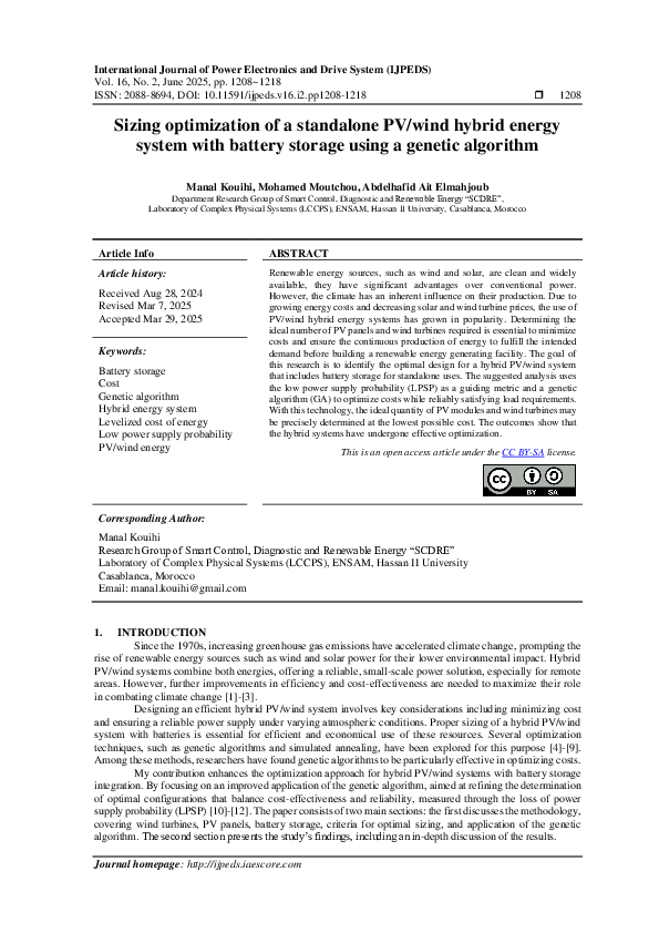 (PDF) Sizing optimization of a standalone PV/wind hybrid energy system ...