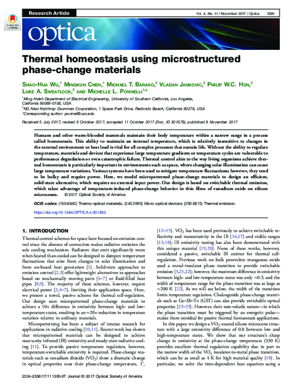 (PDF) Thermal homeostasis using microstructured phase-change materials