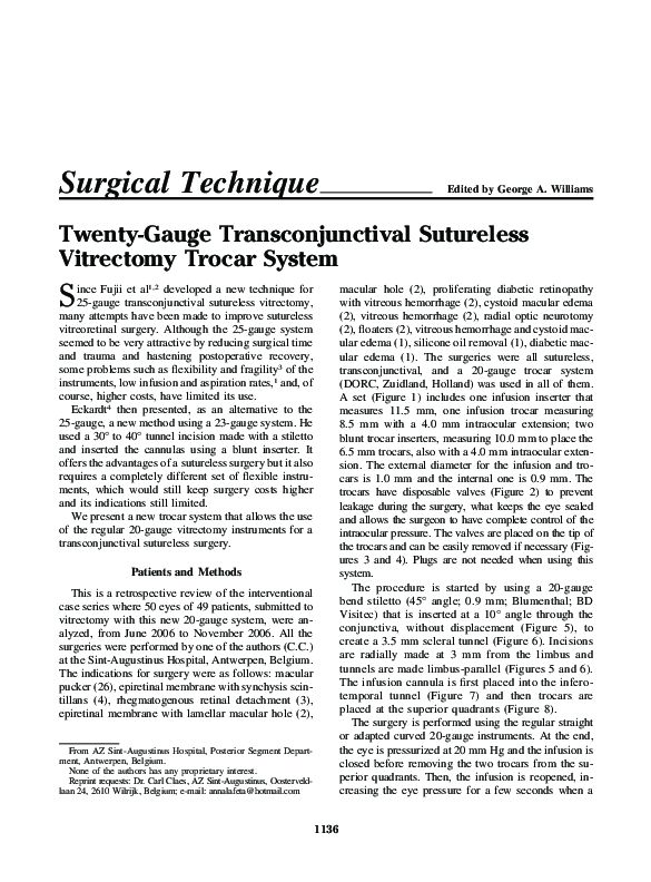 (PDF) Twenty-Gauge Transconjunctival Sutureless Vitrectomy Trocar System