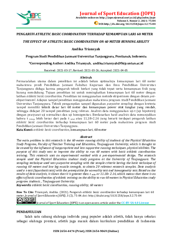 (PDF) Pengaruh athletic basic coordination terhadap kemampuan lari 60 meter