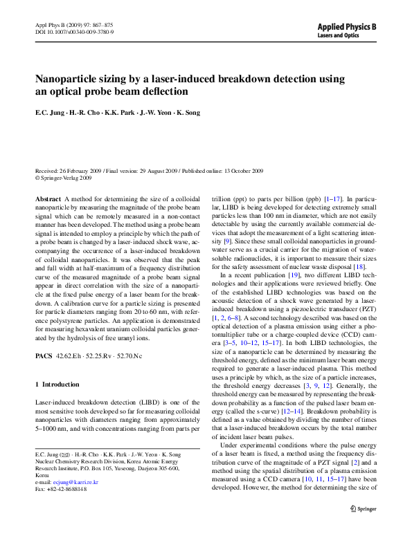 (PDF) Nanoparticle sizing by a laser-induced breakdown detection using ...