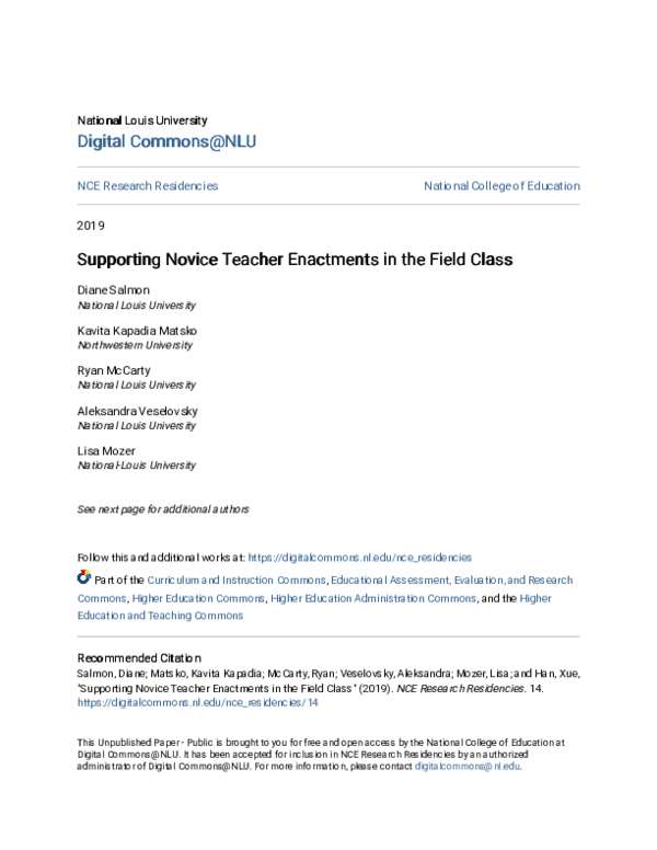 (PDF) Supporting Novice Teacher Enactments in the Field Class