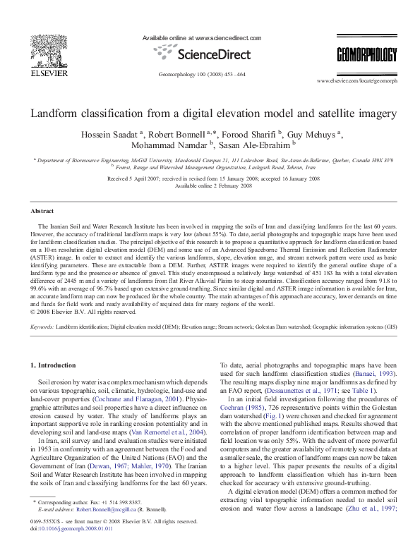 (PDF) Landform classification from a digital elevation model and ...
