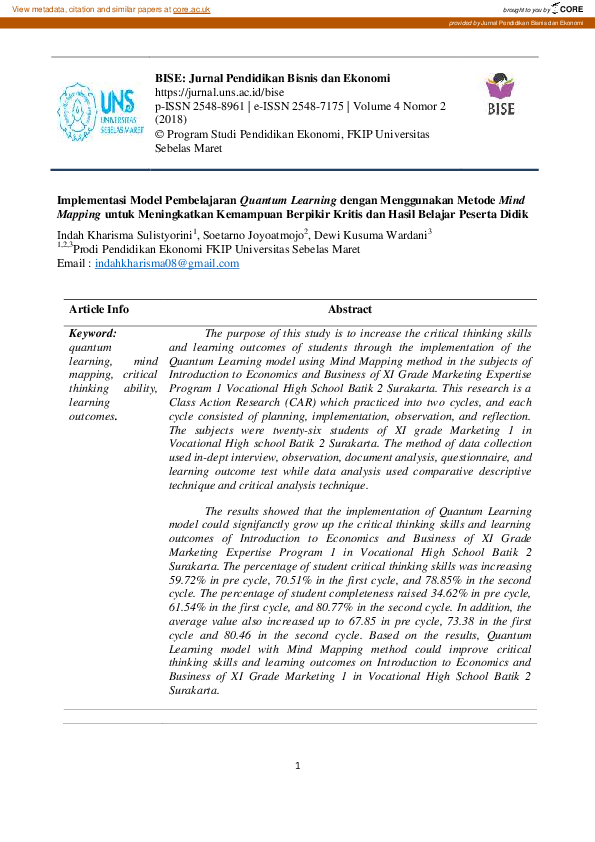 (PDF) Implementasi Model Pembelajaran Quantum Learning Dengan Metode Mind Mapping Untuk ...