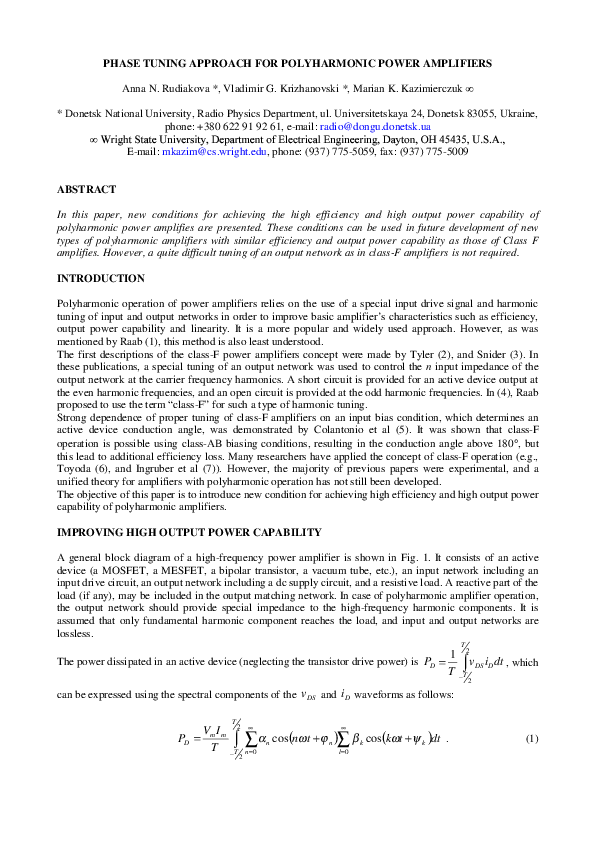(PDF) Phase tuning approach for polyharmonic power amplifiers
