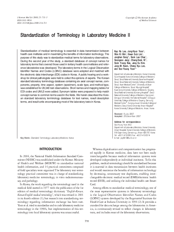 (PDF) Standardization of terminology in laboratory medicine II