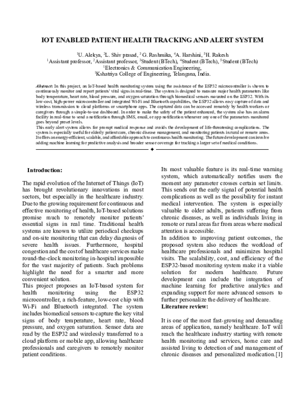 (PDF) IOT ENABLED PATIENT HEALTH TRACKING AND ALERT SYSTEM